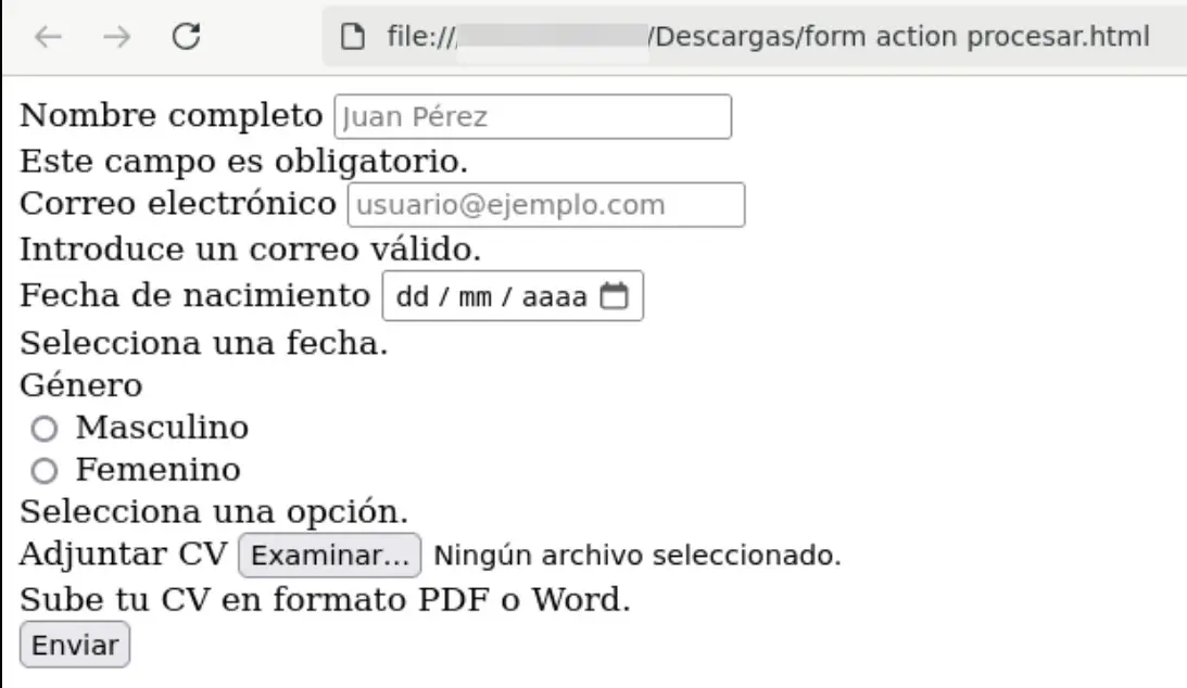 Inputs de formulario HTML: tipos, ejemplos y mejores prácticas